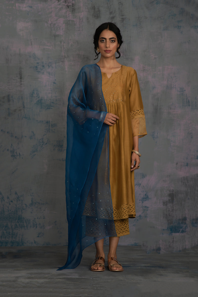 Swarovski Golden Gathered Kurta Set (Dupatta optional) – charkhee