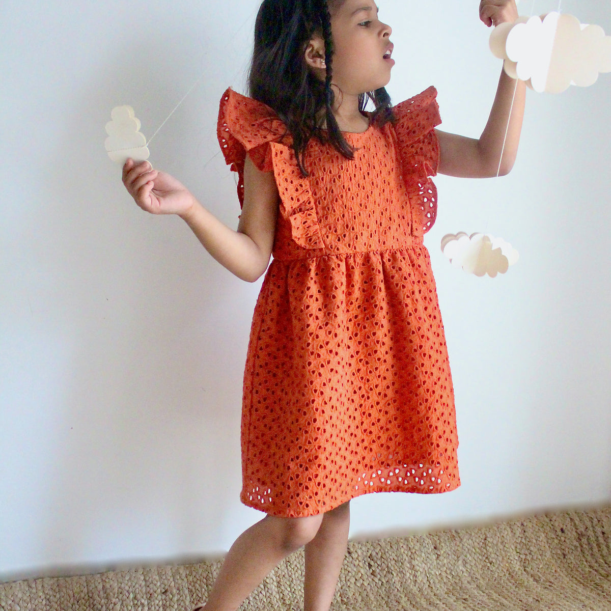 Girls Rust Ruffled Sleeveless Dress – charkhee