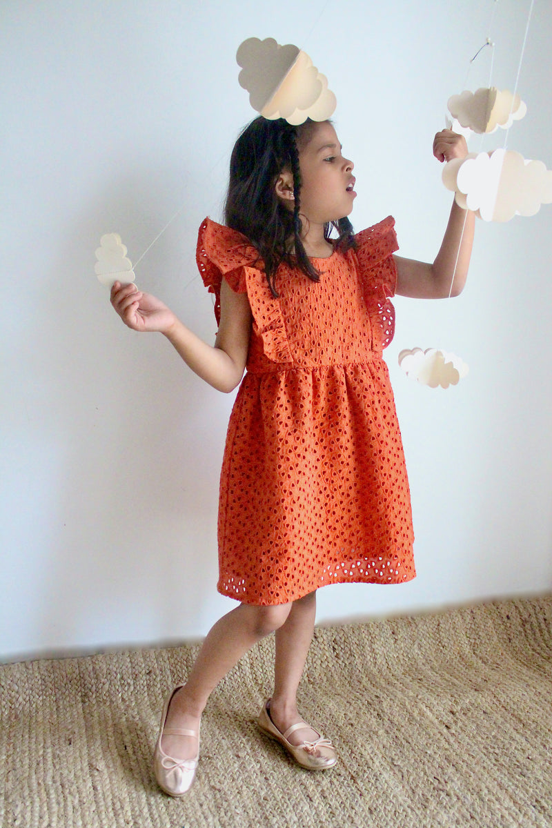 Girls Rust Ruffled Sleeveless Dress – charkhee