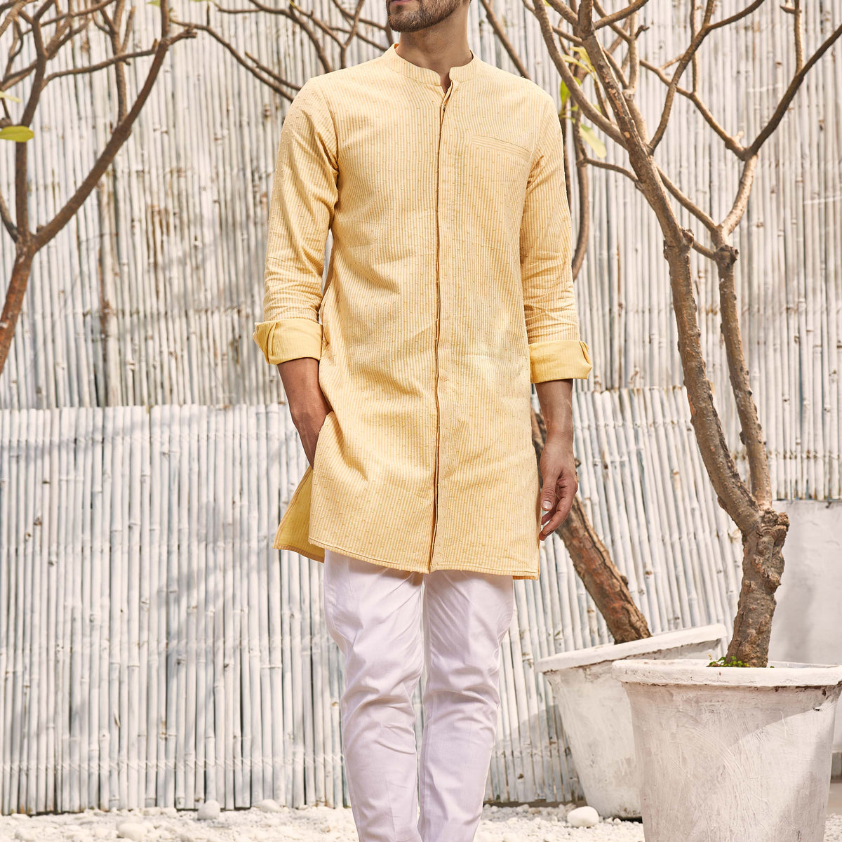 Men's Placket Short Kurta with Pant - Set of 2 – charkhee