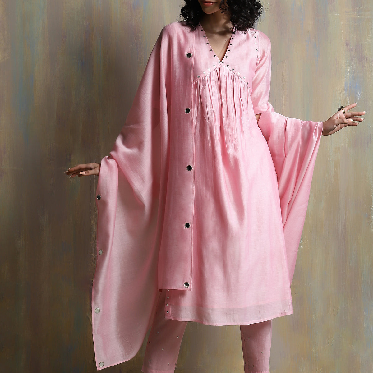 Light Pink High Slit Kurta Set of 3 – charkhee