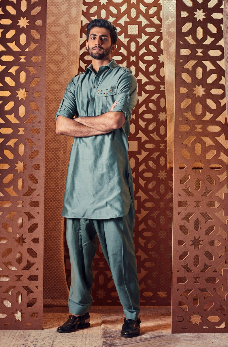 Men's Studded Pathani with Salwar - Set of 2 – charkhee